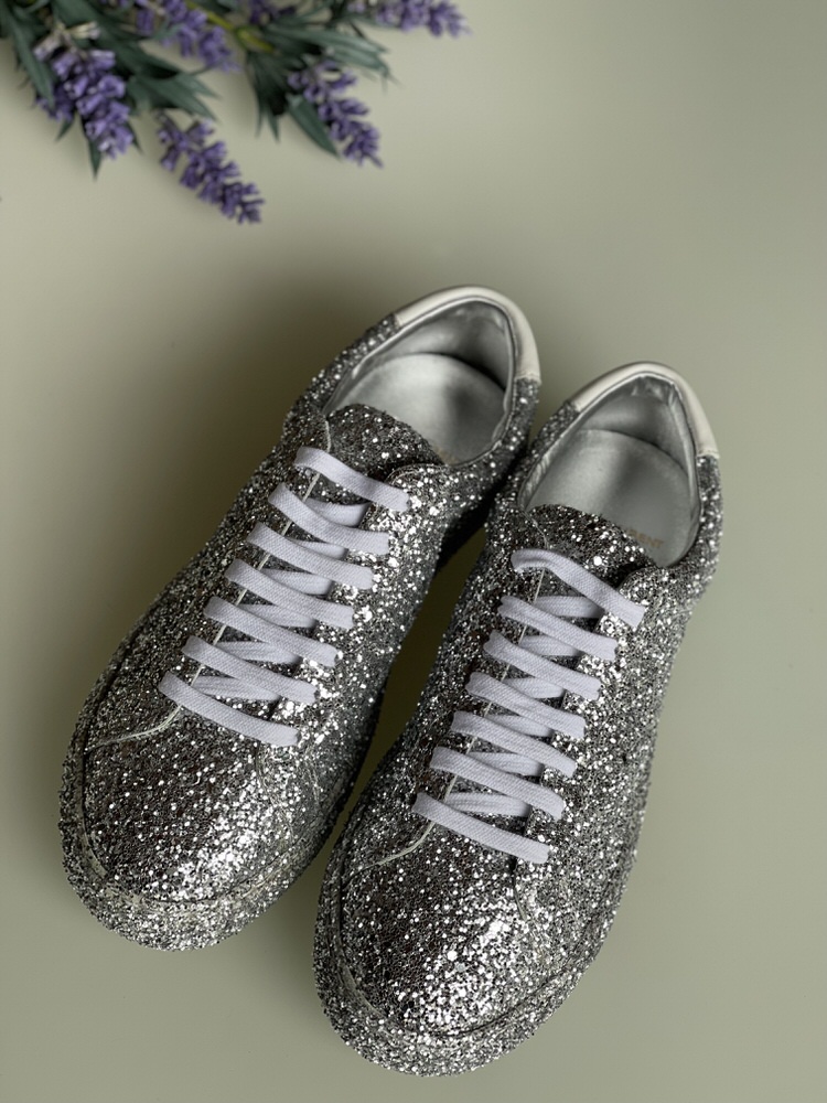 YSL Glitter Sneakers Silver - LVLENKA Luxury Consignment