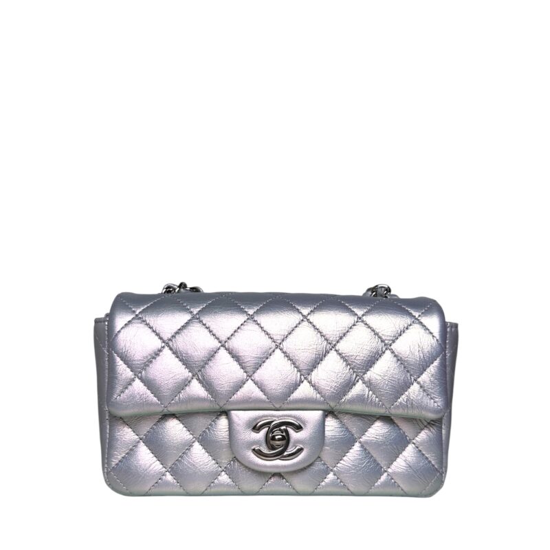 Chanel Classic Mini Rectangular Flap Silver Iridescent - LVLENKA